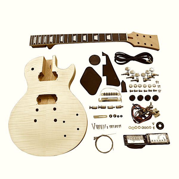 Coban Guitars Electric Guitar DIY Kit LP740 Flamed Chrome Black Fittin